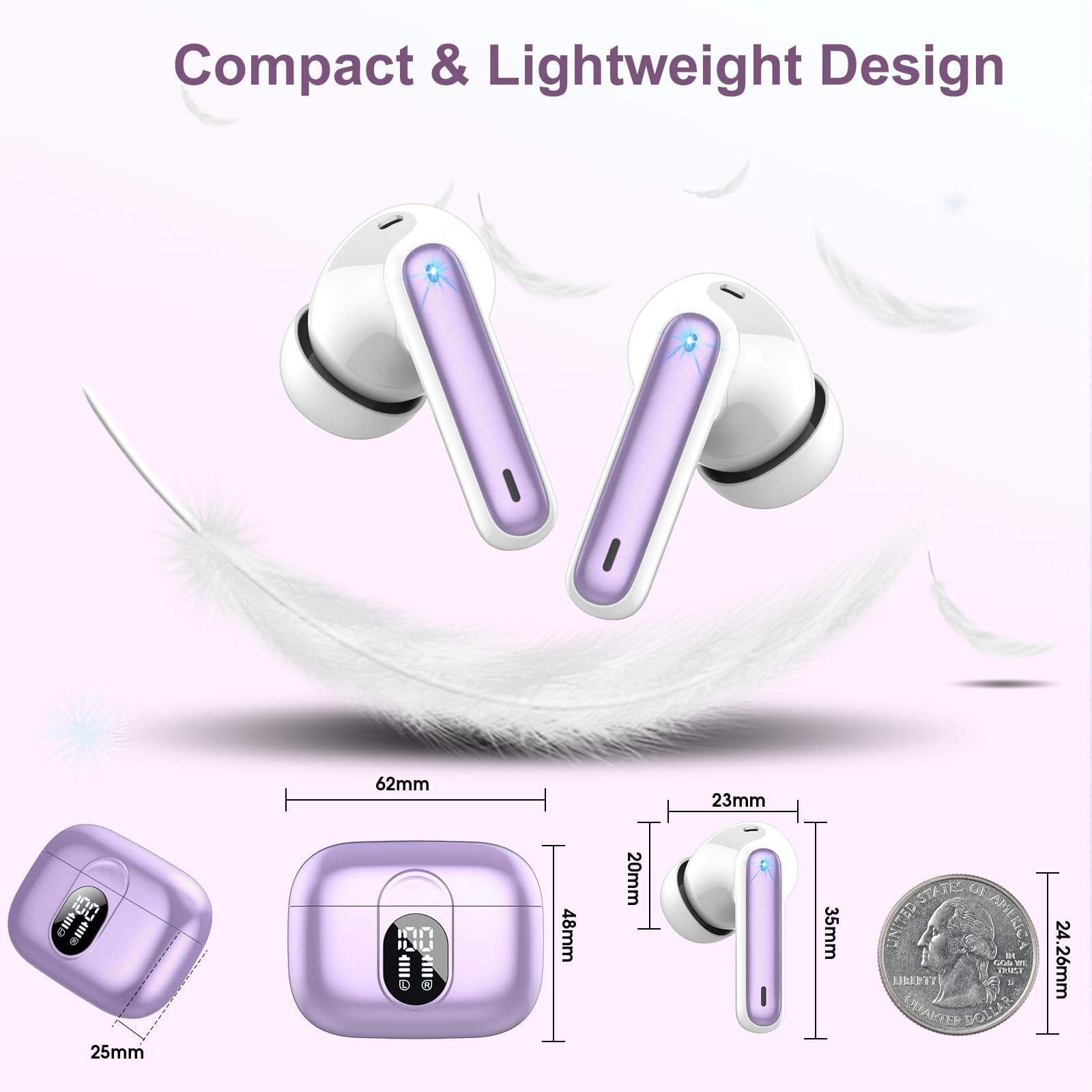 2024 Bluetooth 5.3 Headphones Wireless Earbuds HiFi Stereo, 40H Playtime in-Ear Earbud, Bluetooth Earbuds with LED Power Display, IP7 Waterproof Wireless Earphones Sport Headset for Android iOS