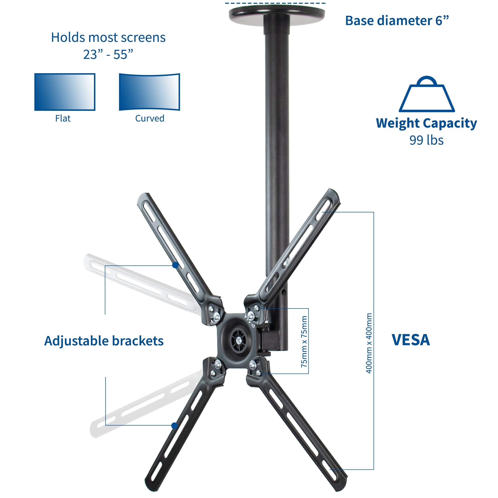 VIVO Manual Flat Ceiling TV Mount for 23 to 55 inch Screens with Universal Sound Bar Bracket, TV and Soundbar Mount Combo, Mount-KIT-VCSB2