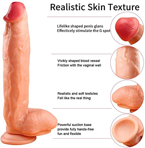 12.03 inches Hidden Packing Silicone Suction Cup Realistic Classic Dick Wand with Strong Suction Cups for Men and Women or Men's and Women's Games-A59