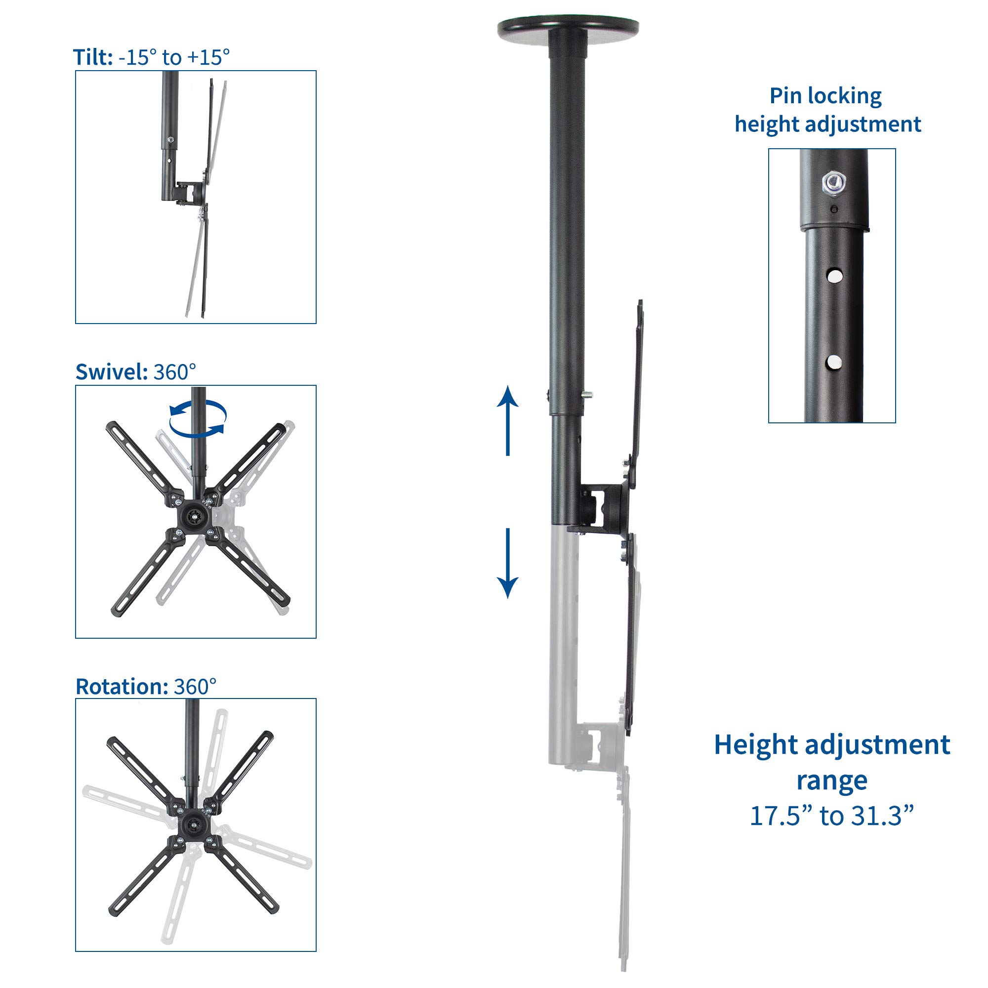 VIVO Manual Flat Ceiling TV Mount for 23 to 55 inch Screens with Universal Sound Bar Bracket, TV and Soundbar Mount Combo, Mount-KIT-VCSB2