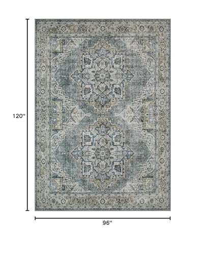 Area Rug Living Room Rugs, 8x10 Machine Washable Rug, Boho Large Rug with Non-Slip Rubber Backing, Non-Shedding Stain Resistant, Indoor Carpet for Bedroom Dining Room Nursery Home Office (Grey)