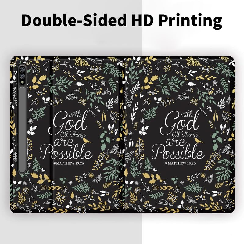 EDGFRTOIO for Galaxy Tab S8 2022 Case/Galaxy Tab S7 Tablet Case 2020 11", Slim Folio Stand Multi-Angle Auto Sleep/Wake Leather Cover for Samsung Galaxy Tab S8 11 Inch, Bible Quote Matthew 19:26