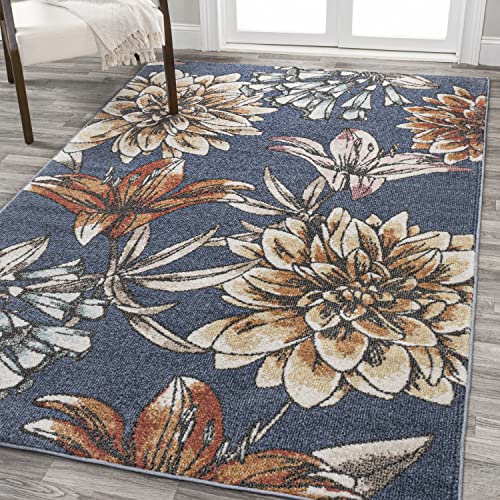 JONATHAN Y CTP202A-8 Giglio Modern Botanical Flower Indoor Area-Rug, Contemporary, Floral, Tropical Easy-Cleaning,Bedroom,Kitchen,Living Room,Non Shedding, Blue/Orange/Cream, 8 X 10