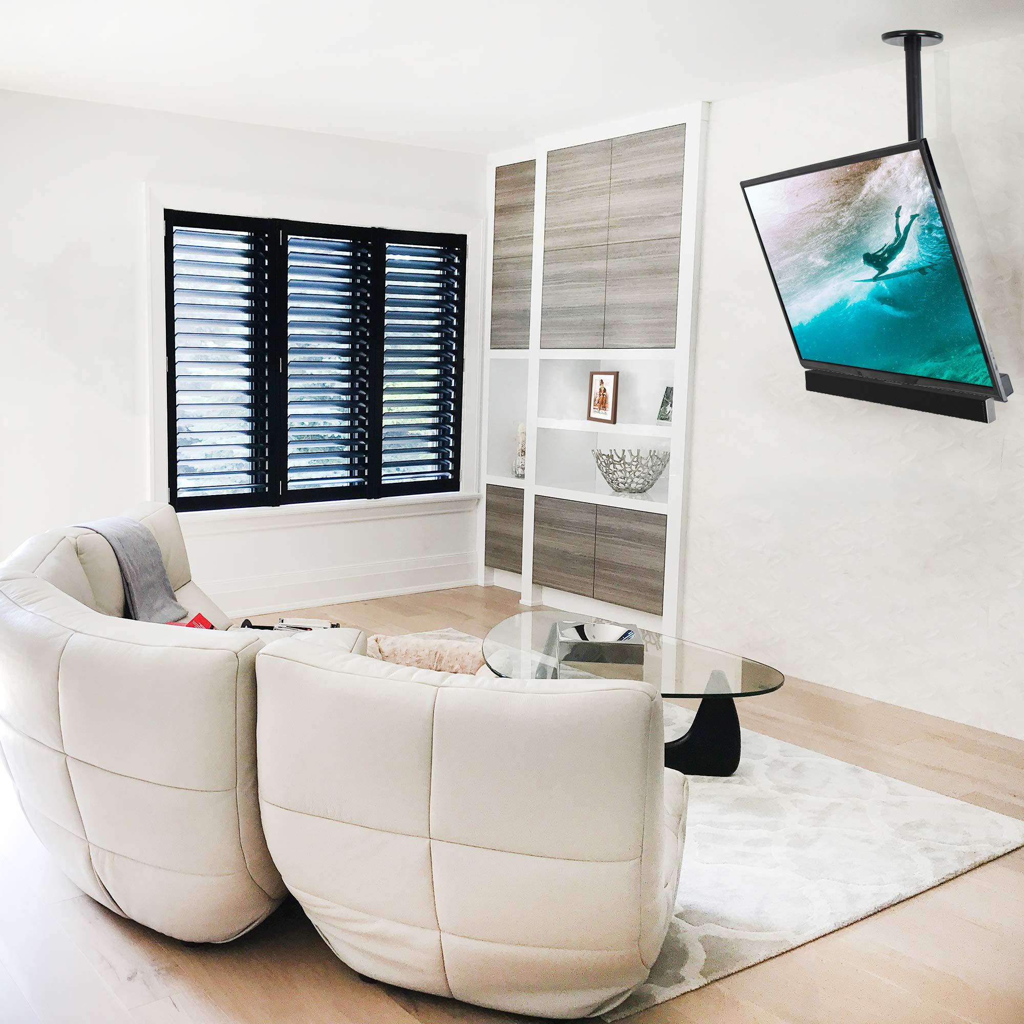 VIVO Manual Flat Ceiling TV Mount for 23 to 55 inch Screens with Universal Sound Bar Bracket, TV and Soundbar Mount Combo, Mount-KIT-VCSB2