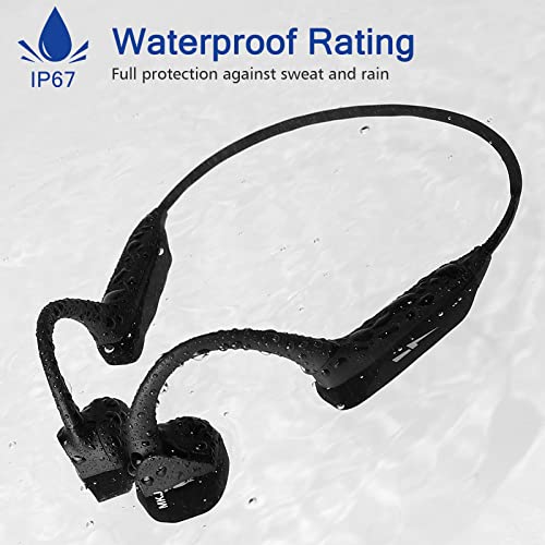 MKJ Bone Conduction Headphones Bluetooth 5.1 - Open Ear Inductive Headphone with Noise Cancelling Dual Microphones, Wireless Sport Headset IP67 Waterproof for Cycling Running Driving Workouts