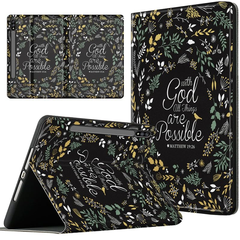 EDGFRTOIO for Galaxy Tab S8 2022 Case/Galaxy Tab S7 Tablet Case 2020 11", Slim Folio Stand Multi-Angle Auto Sleep/Wake Leather Cover for Samsung Galaxy Tab S8 11 Inch, Bible Quote Matthew 19:26