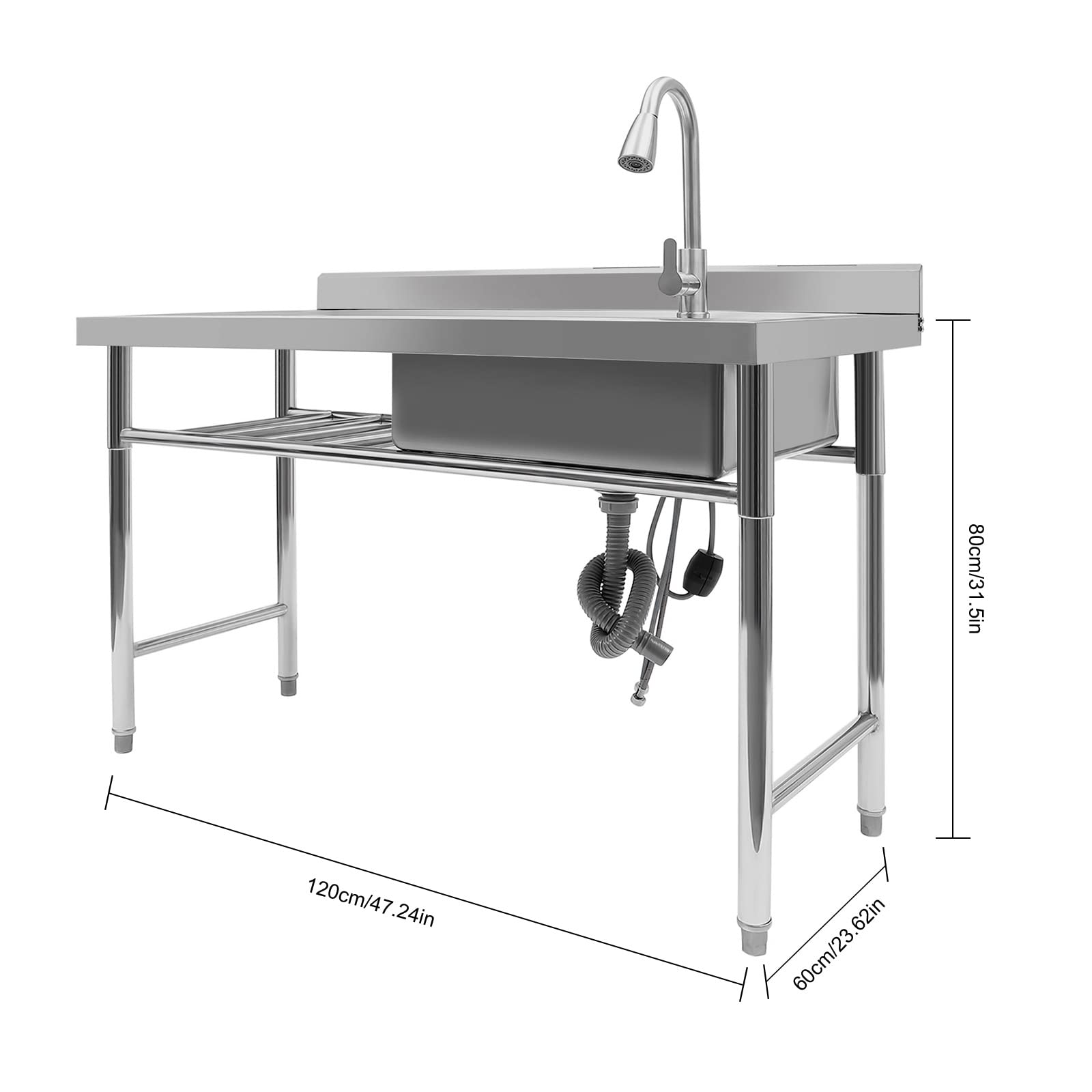 Goudergo Commercial Restaurant Sink with Faucet,Stainless Steel Utility Sink Free-standing Kitchen Sink,single Bowl Kitchen Sinks with Strainer for Homes and Restaurants