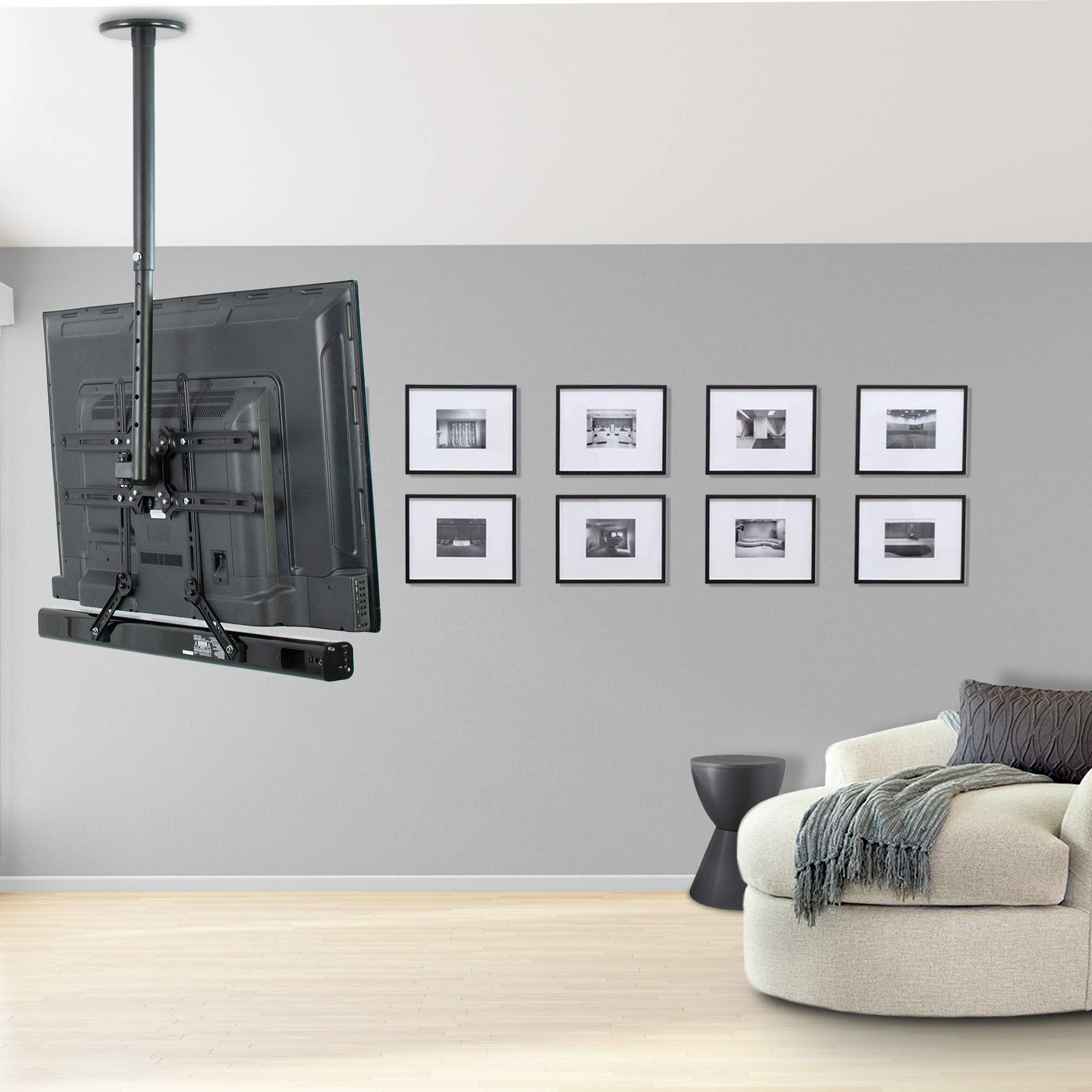 VIVO Manual Flat Ceiling TV Mount for 23 to 55 inch Screens with Universal Sound Bar Bracket, TV and Soundbar Mount Combo, Mount-KIT-VCSB2