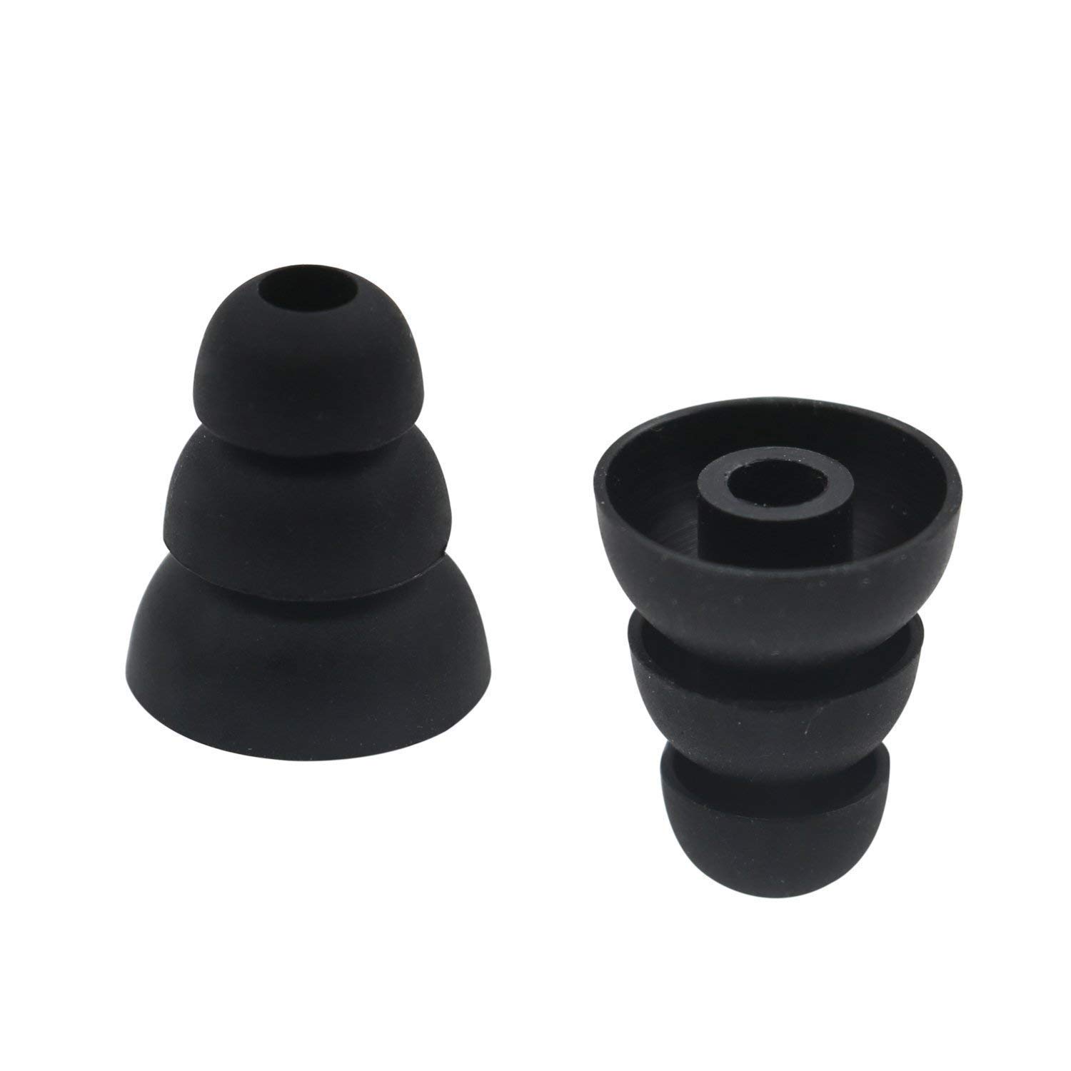 BLLQ 6 Pairs Replacement Triple Flange Ear Tips Earbuds Eartips Silicone Buds for Most in Ear Headphones (Sony Powerbeats Senso etc.) Black [Large Size] (3flange Tips L)