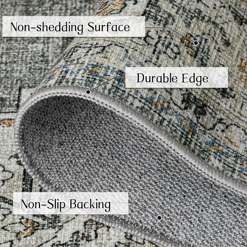 Area Rug Living Room Rugs, 8x10 Machine Washable Rug, Boho Large Rug with Non-Slip Rubber Backing, Non-Shedding Stain Resistant, Indoor Carpet for Bedroom Dining Room Nursery Home Office (Grey)