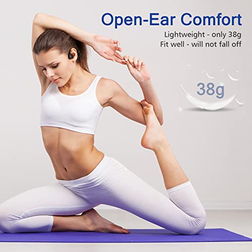 MKJ Bone Conduction Headphones Bluetooth 5.1 - Open Ear Inductive Headphone with Noise Cancelling Dual Microphones, Wireless Sport Headset IP67 Waterproof for Cycling Running Driving Workouts
