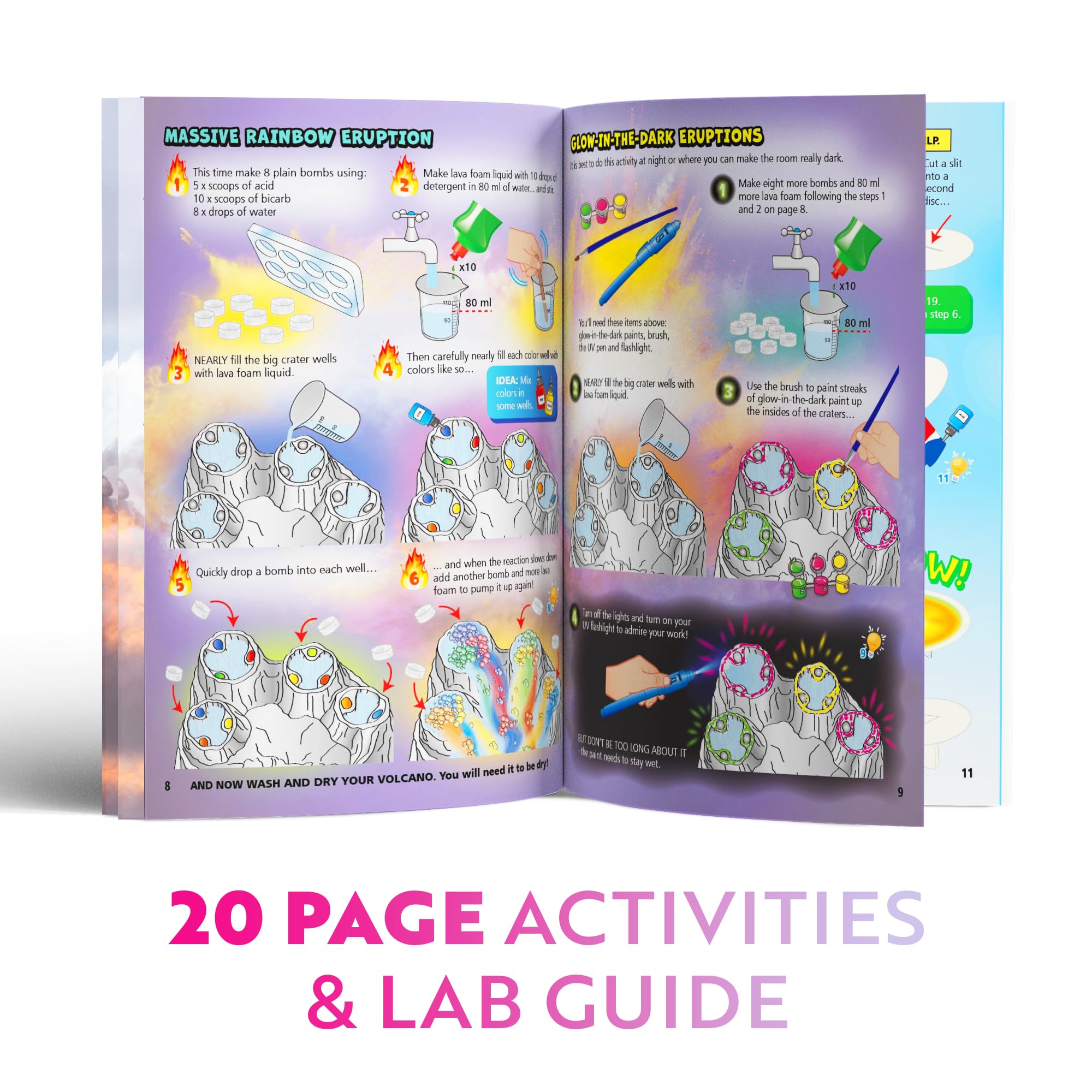 Playz Explosive Rainbow Volcano Kit for Kids with 23+ Science Chemistry Set Activities & Experiments, Glow in The Dark Learning & Education Toys, & Earth Science Kits for Kids Age 8-12, Boys, & Girls