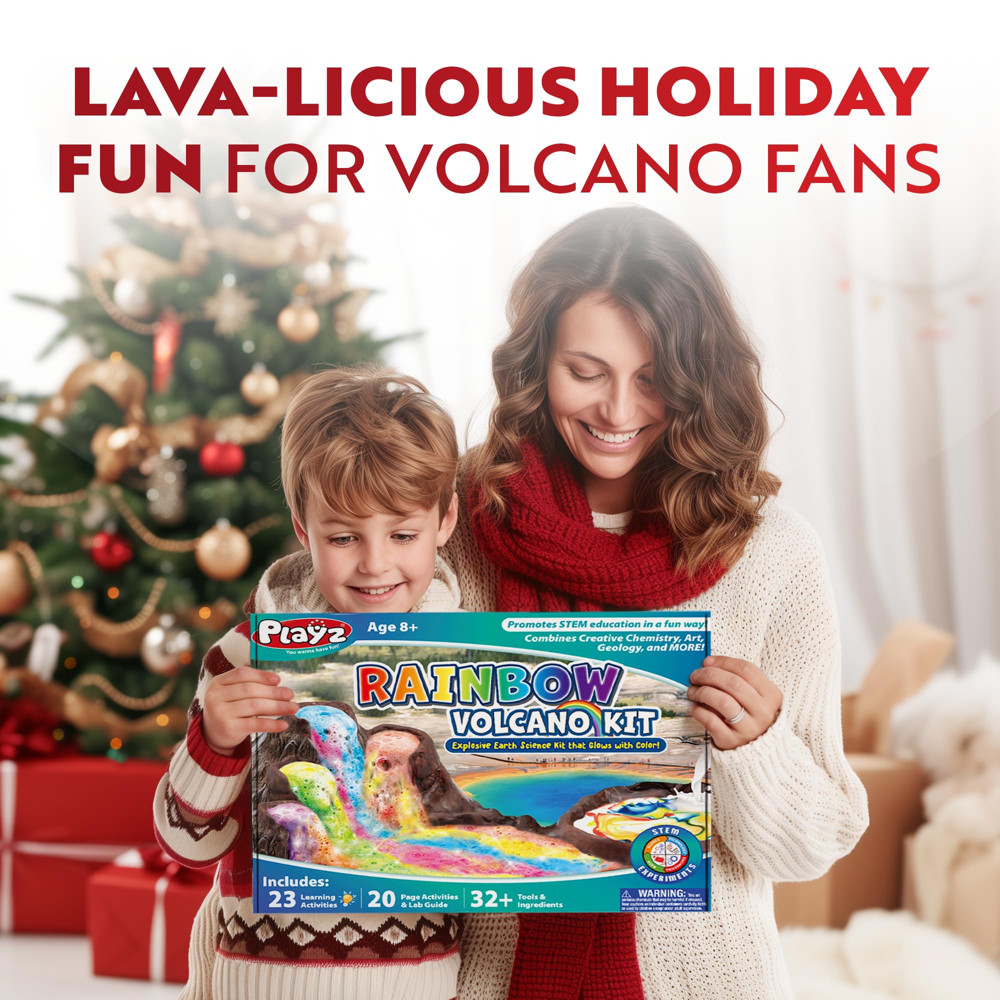 Playz Explosive Rainbow Volcano Kit for Kids with 23+ Science Chemistry Set Activities & Experiments, Glow in The Dark Learning & Education Toys, & Earth Science Kits for Kids Age 8-12, Boys, & Girls
