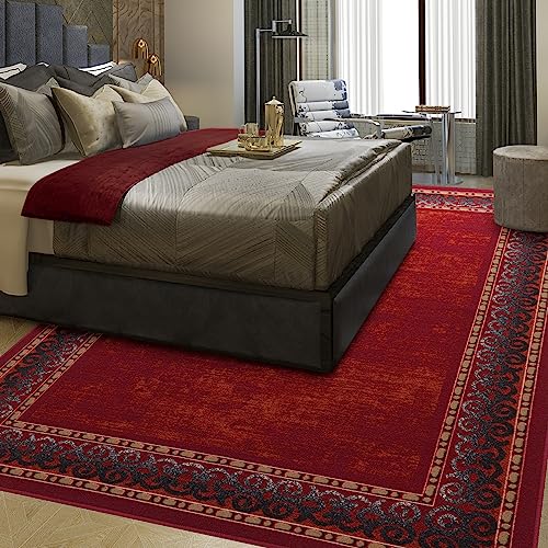 Antep Rugs Alfombras Bordered Modern 8x10 Non-Slip (Non-Skid) Low Pile Rubber Backing Indoor Area Rug (Maroon Red, 7'10" x 10')