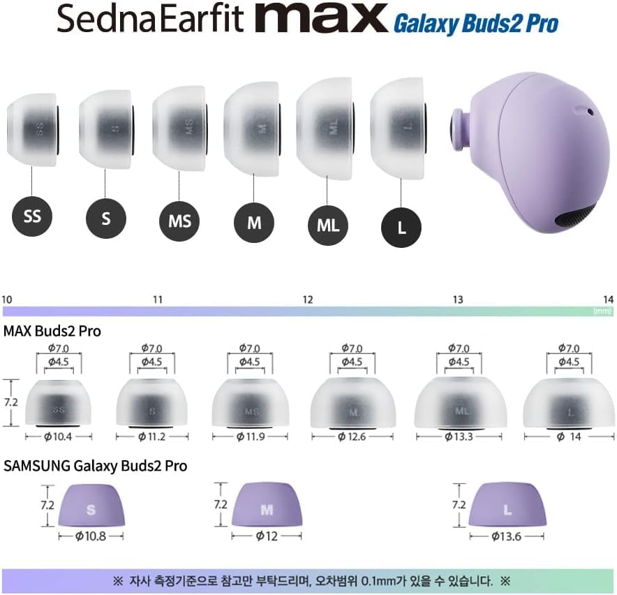 AZLA SednaEarfit MAX for Galaxy Buds 2 Pro Phantom Black (M/ML/L), Earbud Tips for Wireless Headphones, Noise Canceling Earbuds Replacement Tips, Samsung-Certified Eartips for Galaxy Buds 2 Pro