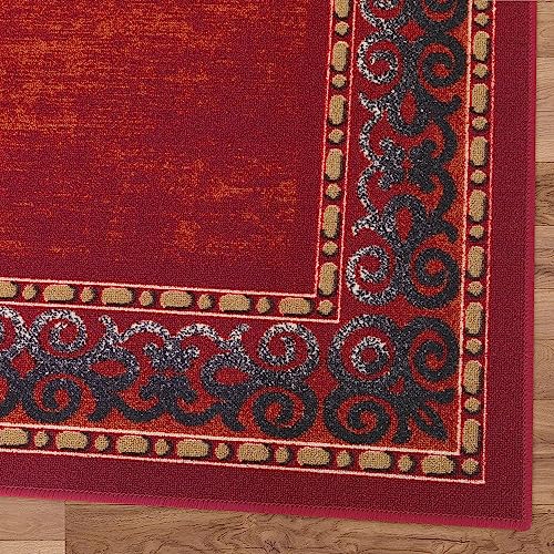 Antep Rugs Alfombras Bordered Modern 8x10 Non-Slip (Non-Skid) Low Pile Rubber Backing Indoor Area Rug (Maroon Red, 7'10" x 10')