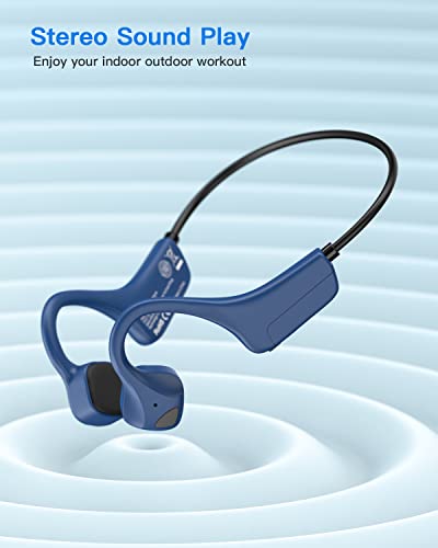 Bone Conduction Headphones,Bluetooth Open Ear Headphone with Mic,Wireless Sport Headset Waterproof Sweatproof Conducting Earbuds Induction Earphones for Running,Cycling,Walking,Workout,Gym,Work-Blue