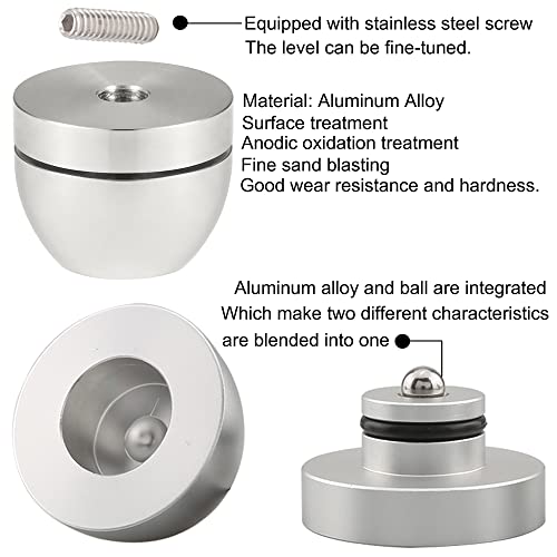 Tertullus 4 Pcs Ball Beads Speaker Isolation Feet Turntable Platform Pads Audio Shock Absorber Subwoofer Isolation Feet 33×30 Pad Speaker Stand(Silver)