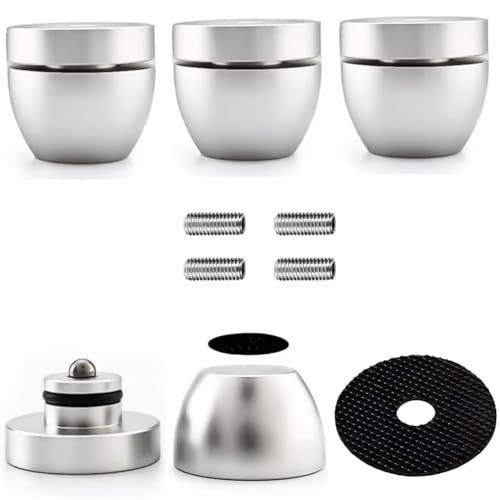 Tertullus 4 Pcs Ball Beads Speaker Isolation Feet Turntable Platform Pads Audio Shock Absorber Subwoofer Isolation Feet 33×30 Pad Speaker Stand(Silver)