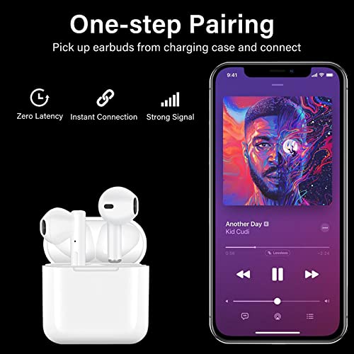 Gasy Bzhe Wireless Earbuds, Bluetooth Earbuds IPX7 Waterproof Wireless Bluetooth Microphone Charging Case 25H PlaytimePop-ups Auto Pairing Hi-Fi Stereo Sound Headset iPhone/Samsung/iOS/Android, White