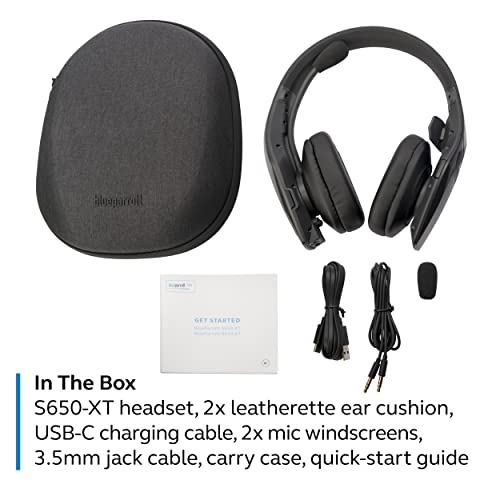 BlueParrott S650-XT Bluetooth – 2-in-1 Convertible Stereo to Mono Headset with Activated Noise Cancellation, Extended Wireless Range and IP54-Rated Protection, Black