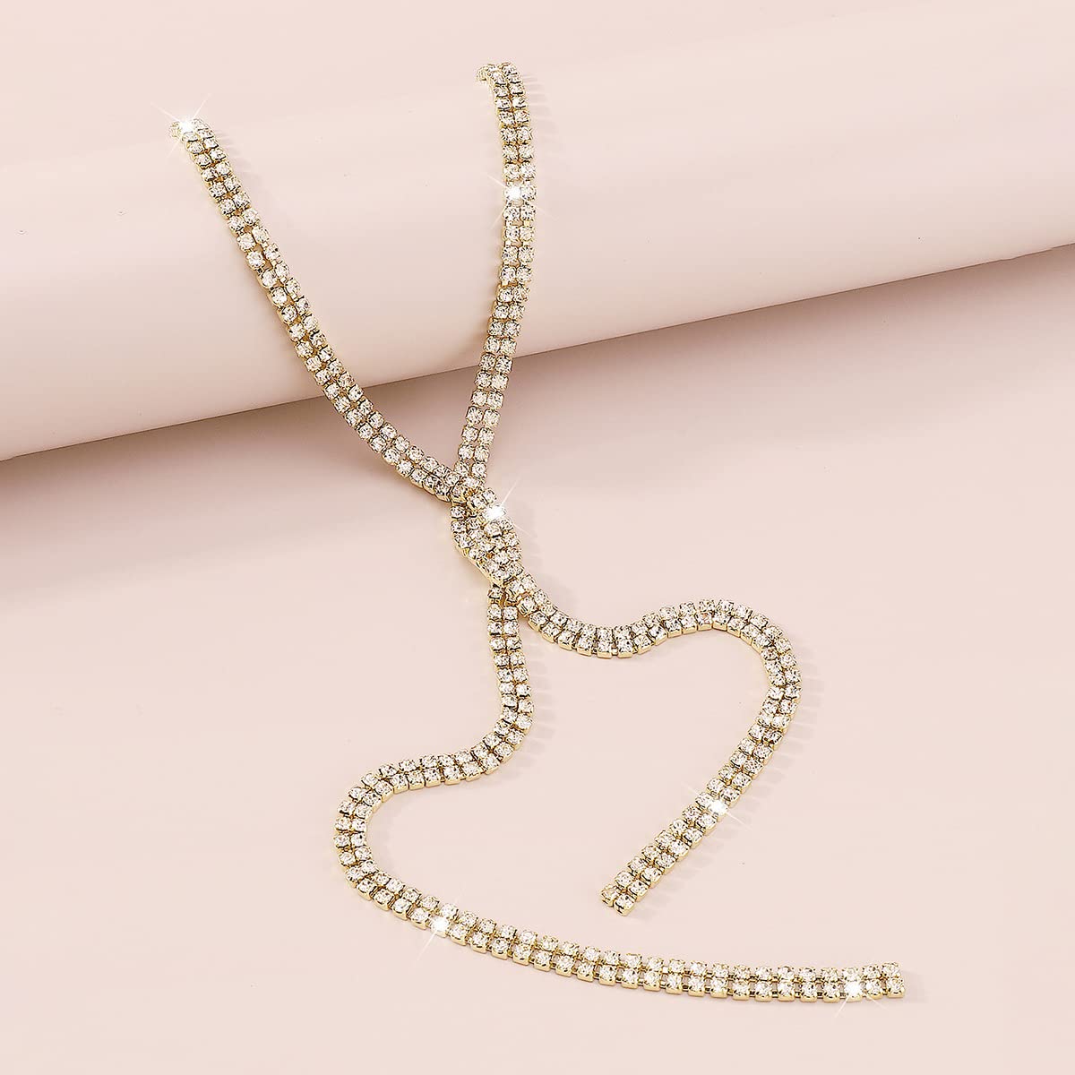 Chargances Golden Sparkly Rhinestone Y Lariat Long Necklace Tennis Crystal Backdrop Statement Necklace for Women