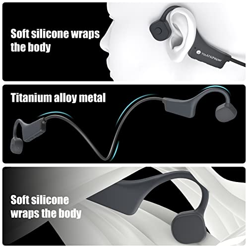 YouthWhisper Bone Conduction Headphones - Bluetooth 5.2 Open Ear Headphones IP67 Waterproof Sport Earphones with Noise-Cancelling Mic - Wireless Bone Conducting Headset for Running Hiking Cycling