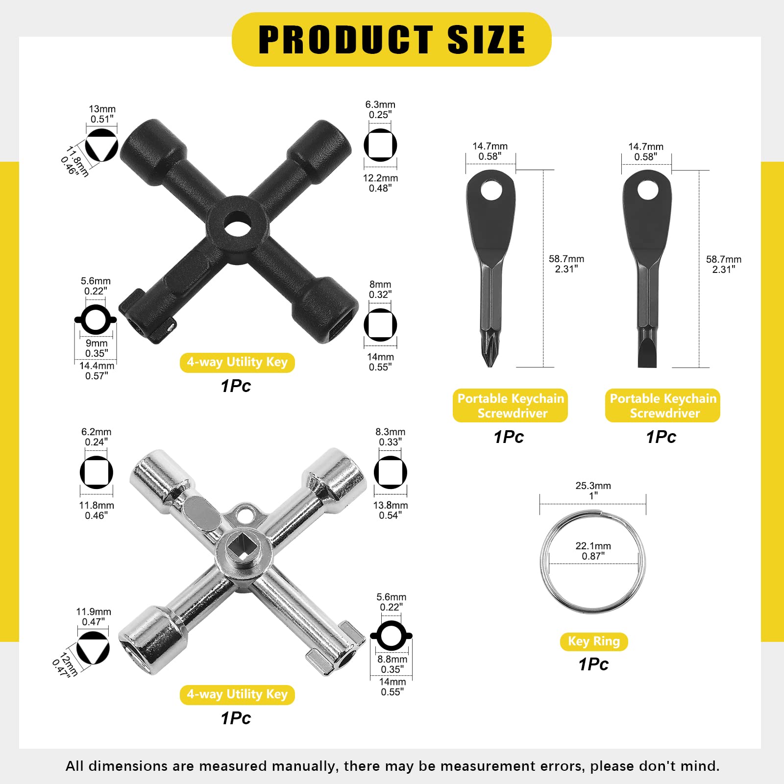 Mardatt 13 Pcs Utility Keys Kit Plumbers Key Tool Set 4 Way Service Cross Key, Triangle Cabinet Spanner Key, Water Tap Faucet Keys, Socket Keys for for Radiators Gas Electric Meter Boxes