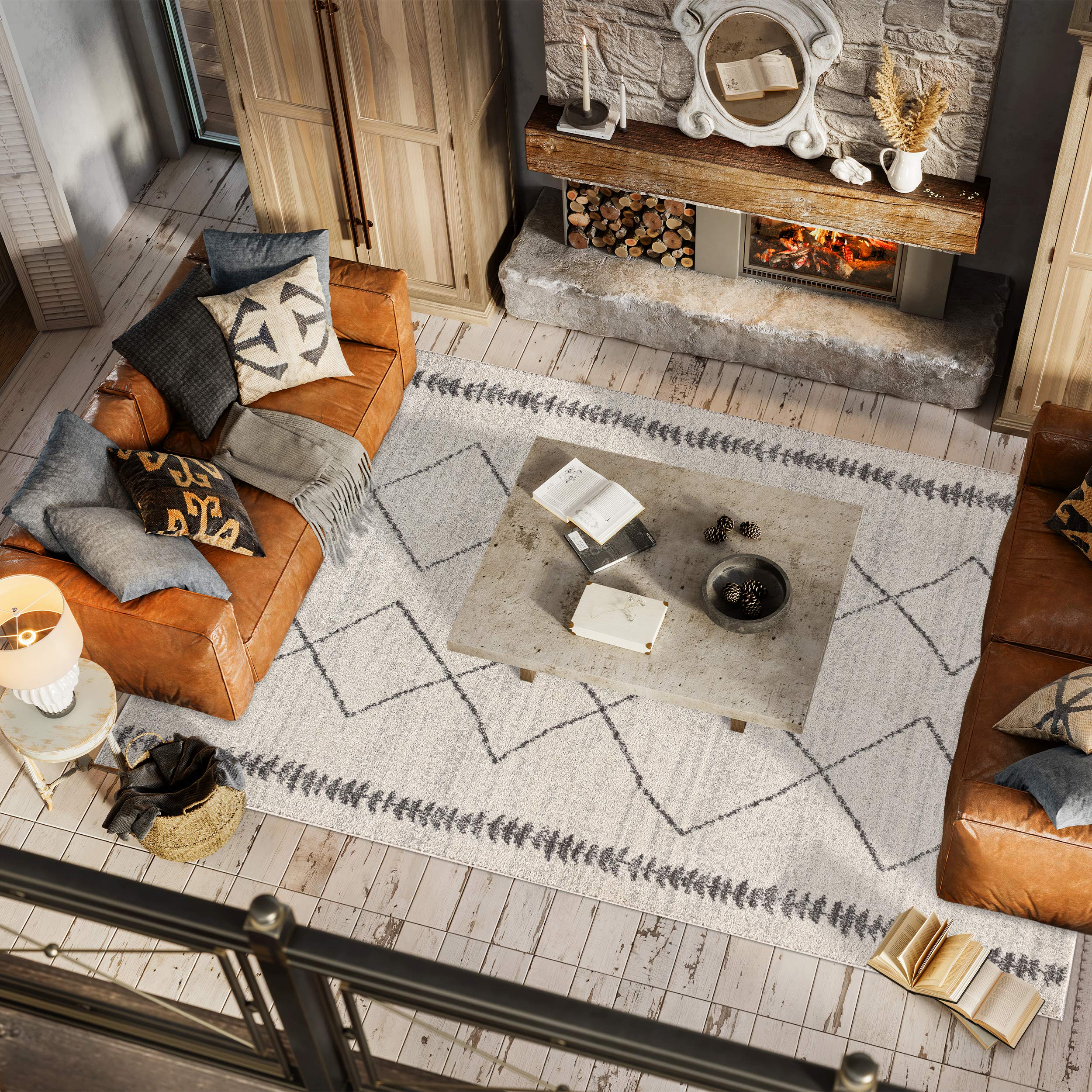 JONATHAN Y MOH203B-8 Zaina Moroccan Beni Souk Indoor Farmhouse Area-Rug Bohemian Minimalistic Geometric Easy-Cleaning Bedroom Kitchen Living Room Non Shedding, 8 X 10, Cream,Gray
