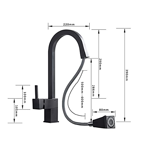 Kitchen Sink Faucet for Bar Farmhouse Commercial, Square Shape Kitchen Faucet, Pull Out Black Kitchen Mixers, Spray Stream Kitchen Head, Single Handle Cold Hot Mixer Faucet (Color : Black Kitchen Fau