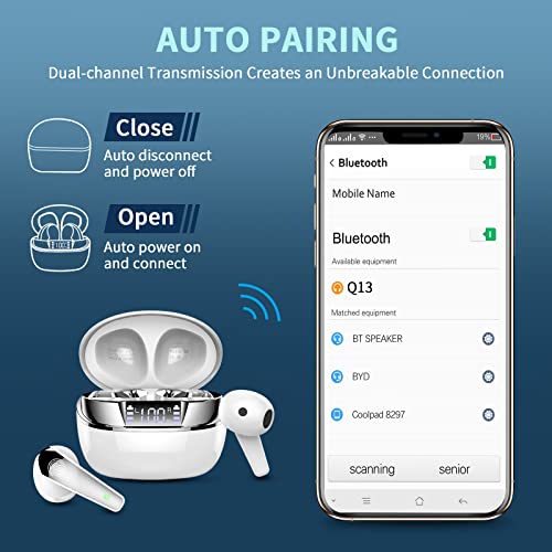 Wireless Earbud, Bluetooth 5.2 Headphones Deep Bass, Bluetooth Earbud Wireless Headphones Noise Cancelling Wireless Earphones in Ear with Mic, USB-C Mini LED Charging Case, IP7 Waterproof 35H Ear Buds