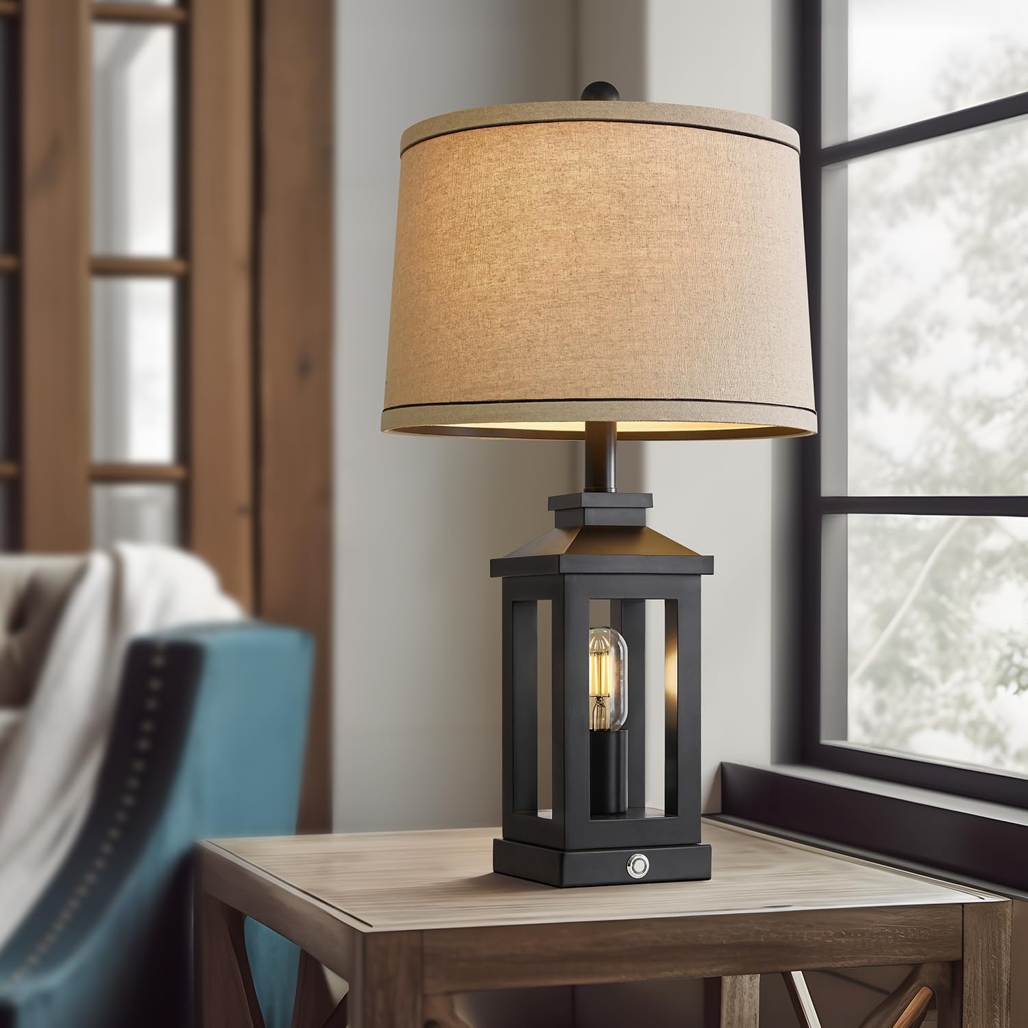 G-SAFAVA 23.75" Retro Farmhouse Black Table Lamp for Living Room Bedroom Nightstand Set of 2 Touch Control Bedside Nightlight Vintage Modern Lamp with USB C+A Ports and 2 Light Sources