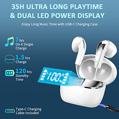 Wireless Earbud, Bluetooth 5.2 Headphones Deep Bass, Bluetooth Earbud Wireless Headphones Noise Cancelling Wireless Earphones in Ear with Mic, USB-C Mini LED Charging Case, IP7 Waterproof 35H Ear Buds