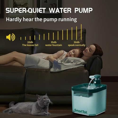 SmartTail Cat Water Fountain,Pet Water Fountain for Cats Indoor Battery Operated,74oz/2.2L Automatic Dog Water Dispenser with a Filter,Water Level Window,BPA-Free, Green