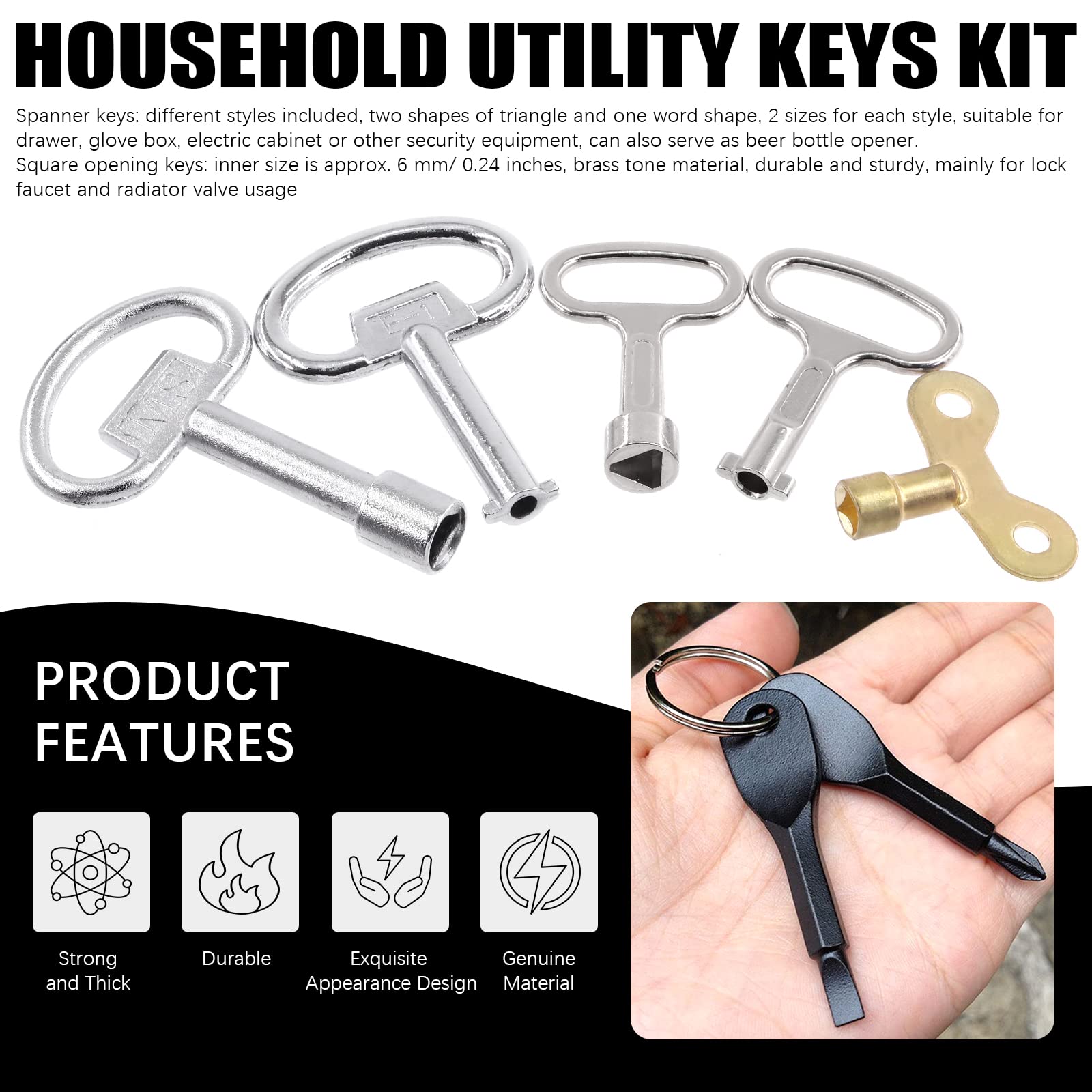 Mardatt 13 Pcs Utility Keys Kit Plumbers Key Tool Set 4 Way Service Cross Key, Triangle Cabinet Spanner Key, Water Tap Faucet Keys, Socket Keys for for Radiators Gas Electric Meter Boxes