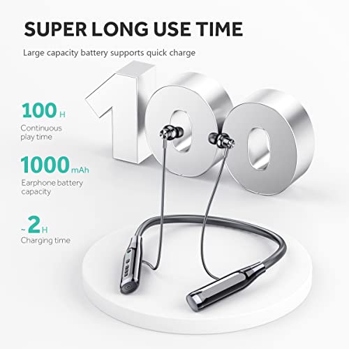 LHJRY 100 Hours Playtime Bluetooth Headphones with Mic, Magnetic, TF Card Slot, Light&Comfortable Wireless Neckband Headset, IPX5 Waterproof Sport Earbuds for Home Office Gym