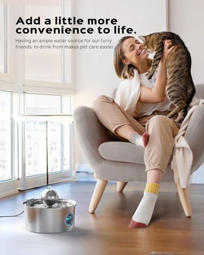 GOOSTOO Stainless Steel Cat Water Fountain - 108oz/3.2L Quiet Pet Fountain with Water Level Window - Attracts Cats to Drink