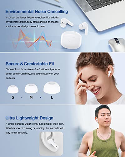 Wireless Earbuds Bluetooth Headphones with Charging Case,Noise Cancelling,Touch Control,40H Playtime with Built-in Microphone,Compatible with iPhone& Android,IPX7 Waterproof for Sport and Work (white)