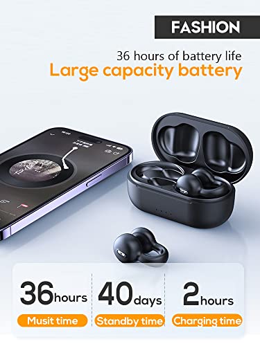 ZOUKAI Ear-Clip Bone Conduction Headphones Bluetooth 5.3, Painless Wireless Open Ear Clip on Earbuds,Waterproof Mini Sport Running Earring Earphones, Noise Cancelling/HiFi Quality/Long Battery Life