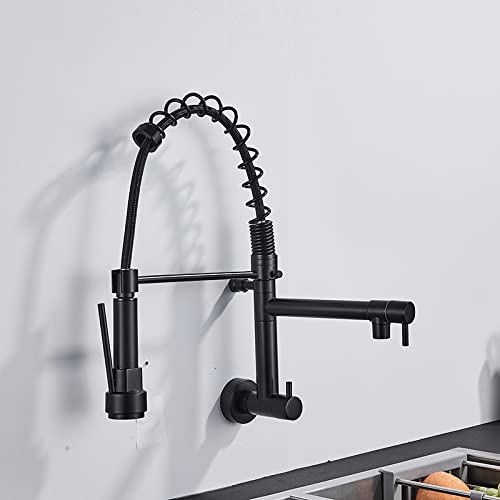 Kitchen Sink Faucet for Bar Farmhouse Commercial, Black/Chrome Brass Kitchen Faucet, Vessel Sink Mixer Tap, Spring Dual Swivel Spouts Sink Mixer, Bathroom Faucets, Wall Mounted Tap (Color : Black)