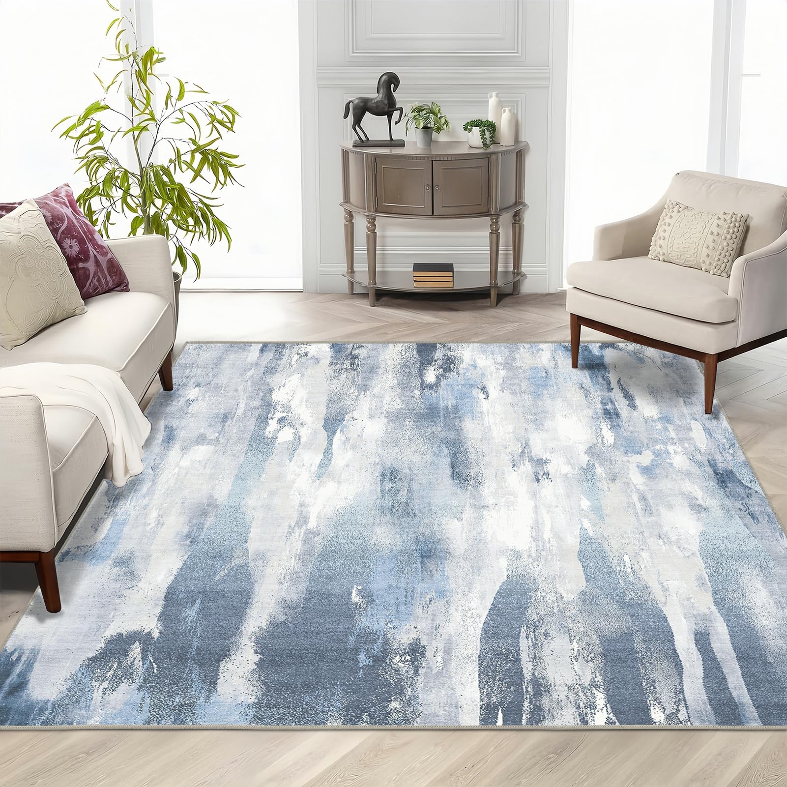 INGEROOM Machine Washable Rug Non-Slip Backing Abstract Area Rug 8x10 Washable Area Rug for Living Rooms Bedrooms and Dining Rooms Easy to Clean Modern Abstract Area Rug