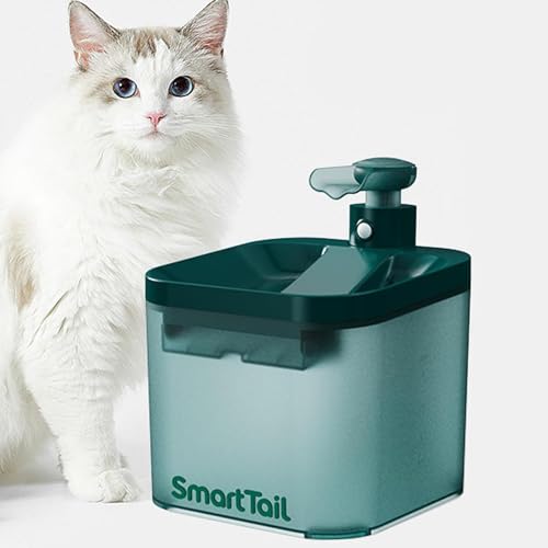SmartTail Cat Water Fountain,Pet Water Fountain for Cats Indoor Battery Operated,74oz/2.2L Automatic Dog Water Dispenser with a Filter,Water Level Window,BPA-Free, Green