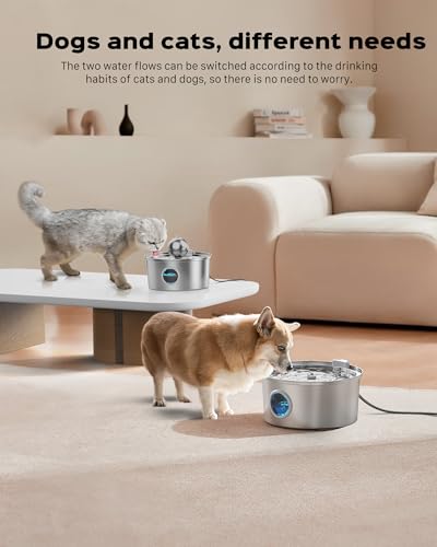 GOOSTOO Stainless Steel Cat Water Fountain - 108oz/3.2L Quiet Pet Fountain with Water Level Window - Attracts Cats to Drink