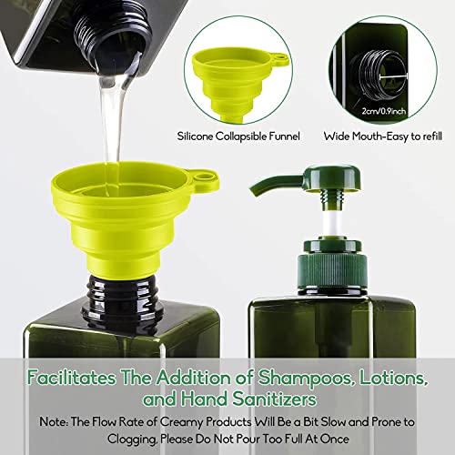 Amorettise 6 Pack Shampoo and Conditioner Dispenser Bottles, 4 Pack 22 Oz & 2 Pack 8 Oz Refillable Square Plastic Pump Bottles for Dispensing Lotions, Shampoo, Conditioner, Body Wash (Green)