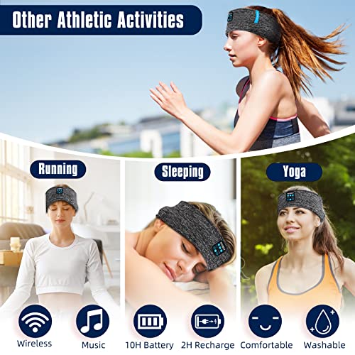 Soft Headband Wireless Headphones for Sleep, Wireless Sleep Earbuds, Comfortable Headphones for Sleeping with Thin HD Stereo Speakers, Sleeping Headsets for Workout, Insomnia, Travel, Yoga (Grey)