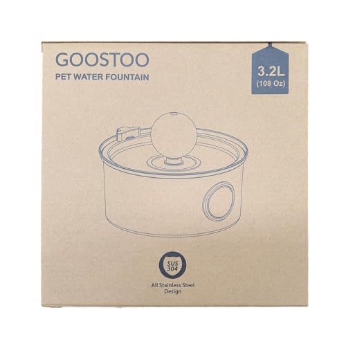 GOOSTOO Stainless Steel Cat Water Fountain - 108oz/3.2L Quiet Pet Fountain with Water Level Window - Attracts Cats to Drink
