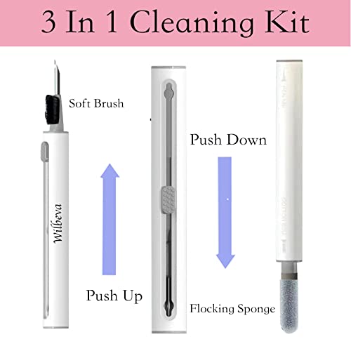 Wilbeva Cleaner Kit for Airpods, Bluetooth Earbuds Cleaning Pen for Airpods Pro 1 2 3 Samsung MI Android Earbuds, 3 in 1 Compact Multifunctional Headphones Case Cleaning Tools