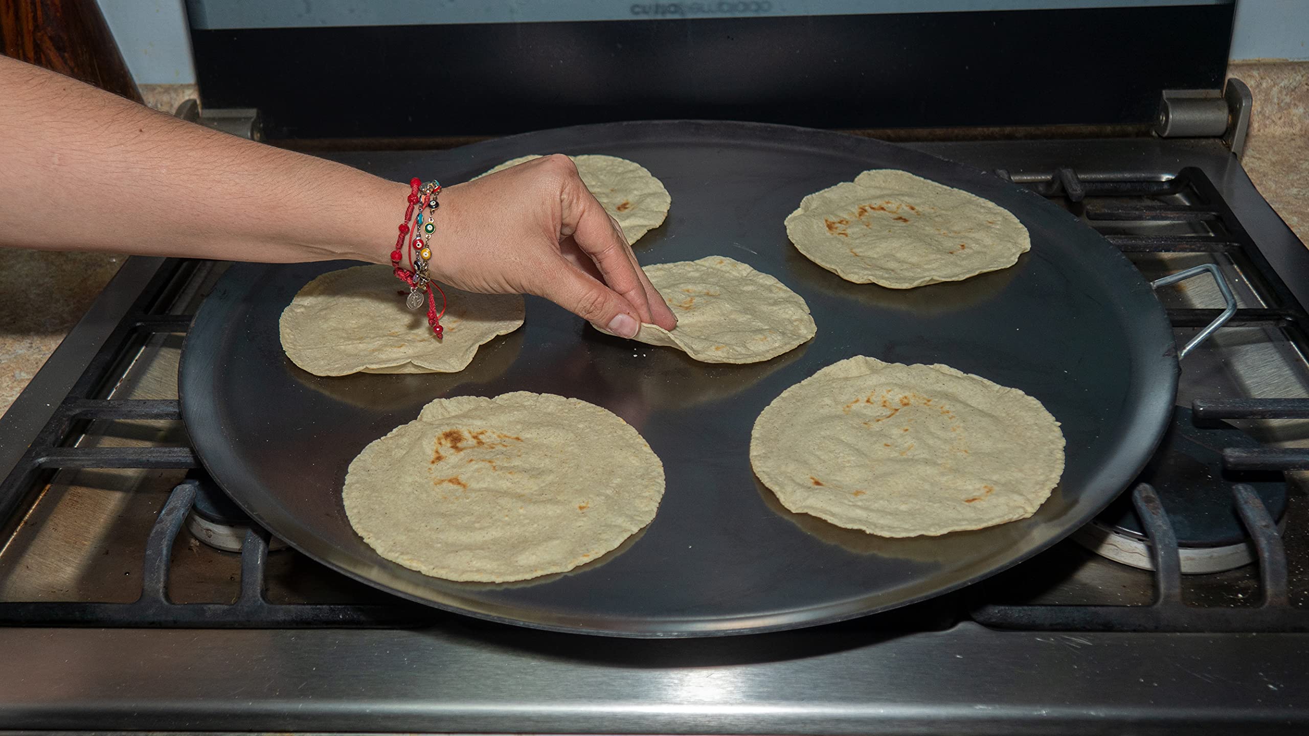 Comal Para Tortillas Grandes 21.5 Inch Redondo for Tortillas y Quesadilla Carbon Steel Heavy Duty Metal Handle
