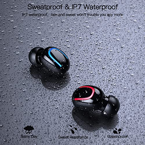 Mini Wireless Earbuds, Bluetooth 5.1 in Ear Light-Weight Headphones, IPX7 Waterproof Sport Stereo Earphone, Built in Mic Noise Cancelling Headset with Charging Case, for iPhone/Samsung/Galaxy