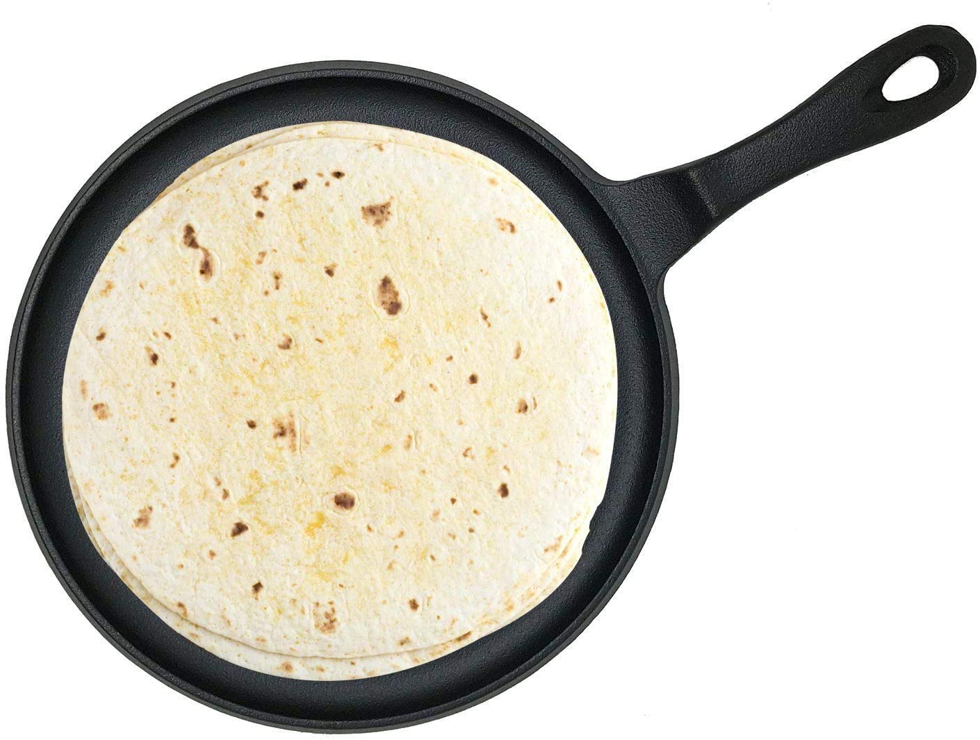 LavoHome Cast Iron Comal Fajitas Pan Pre-Seasoned Stovetop Oven & Grill Safe Flat Griddle - 10 Inches